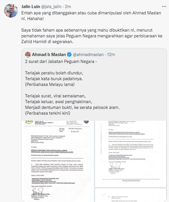 2 Surat Peguam Negara Dimanipulasi Oleh Ahmad Maslan - JALINLUIN.COM